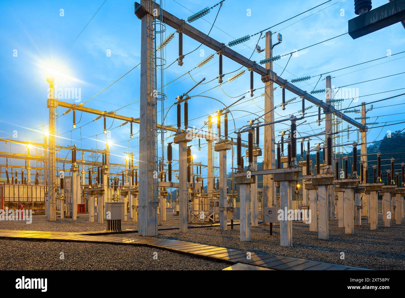 Electric substation at dusk Stock Photo - Alamy