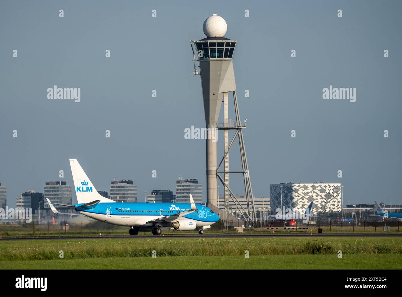 KLM airplane after landing at Amsterdam Schiphol Airport, Polderbaan ...