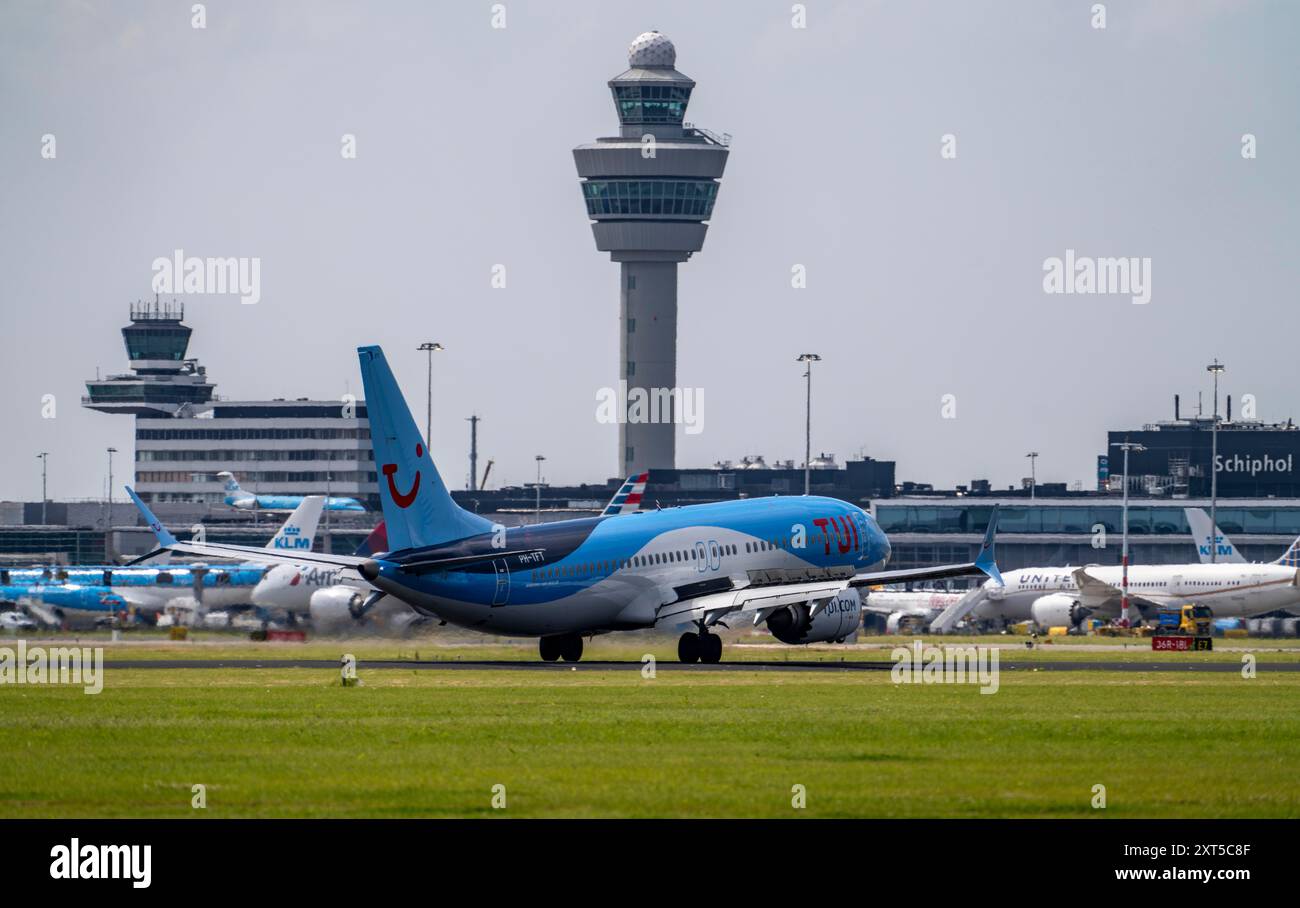 TUI Boeing 737-Max8, aircraft landing at Amsterdam Schiphol Airport ...