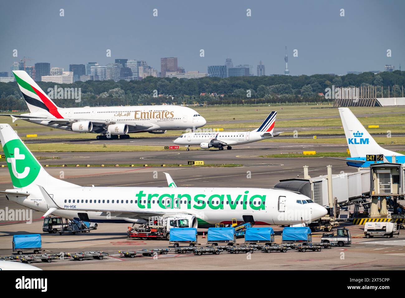 Amsterdam Schiphol Airport, Emirates Airbus A380 taking off on the ...