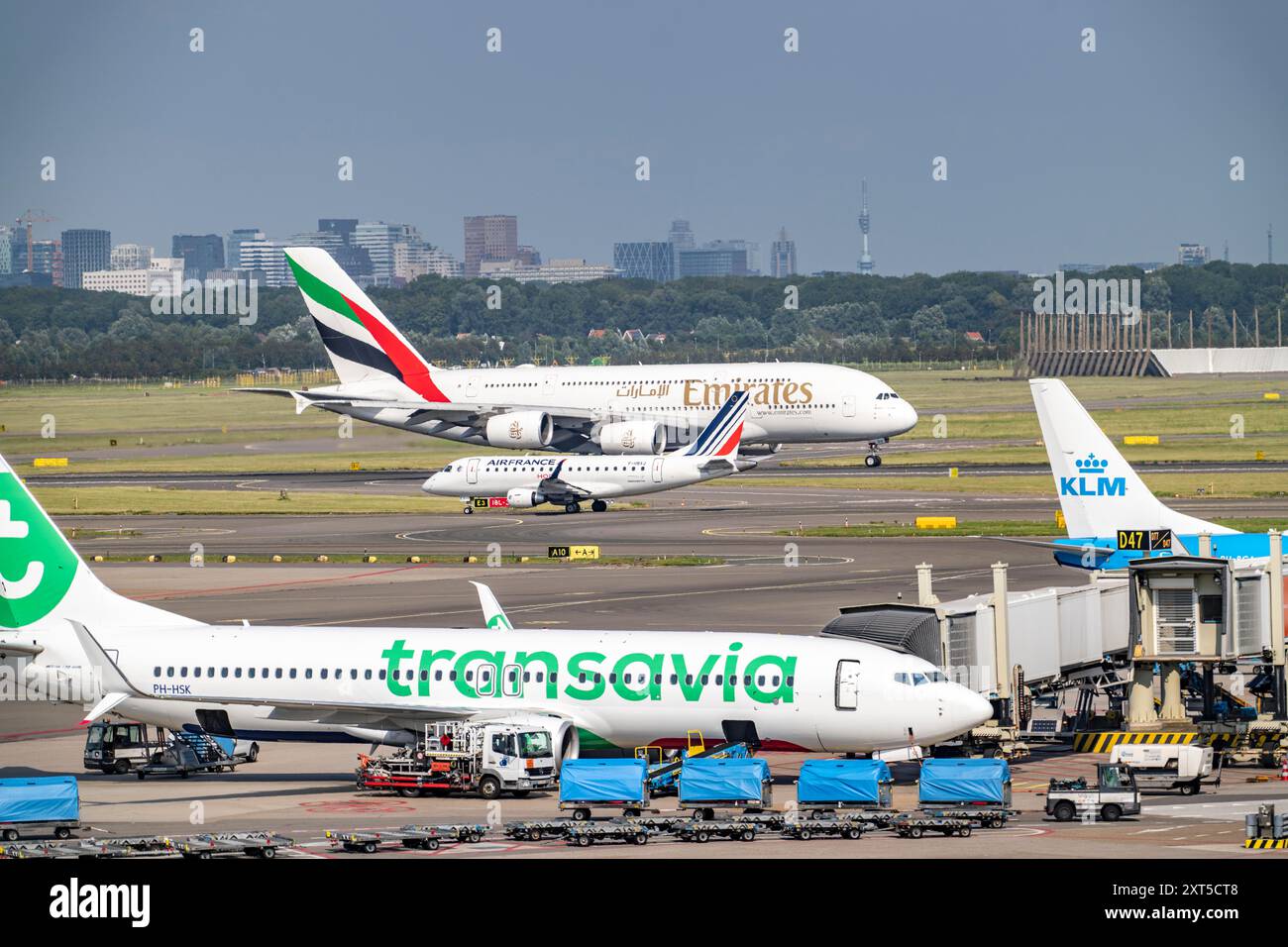 Amsterdam Schiphol Airport, Emirates Airbus A380 taking off on the ...