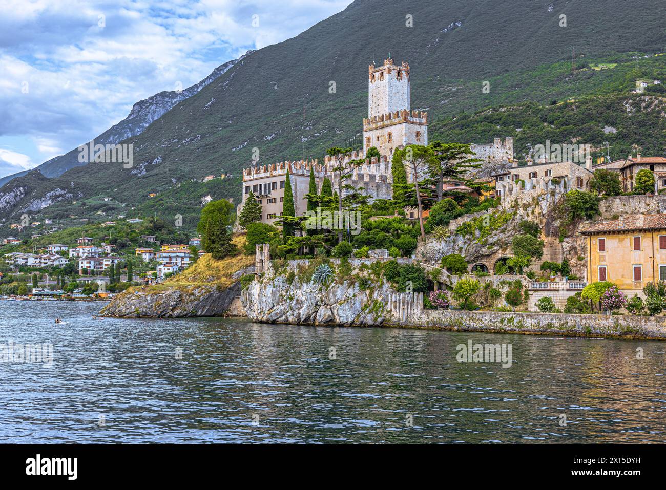 The medieval castle in the coastal town of Malcesine in Lake Garda ...