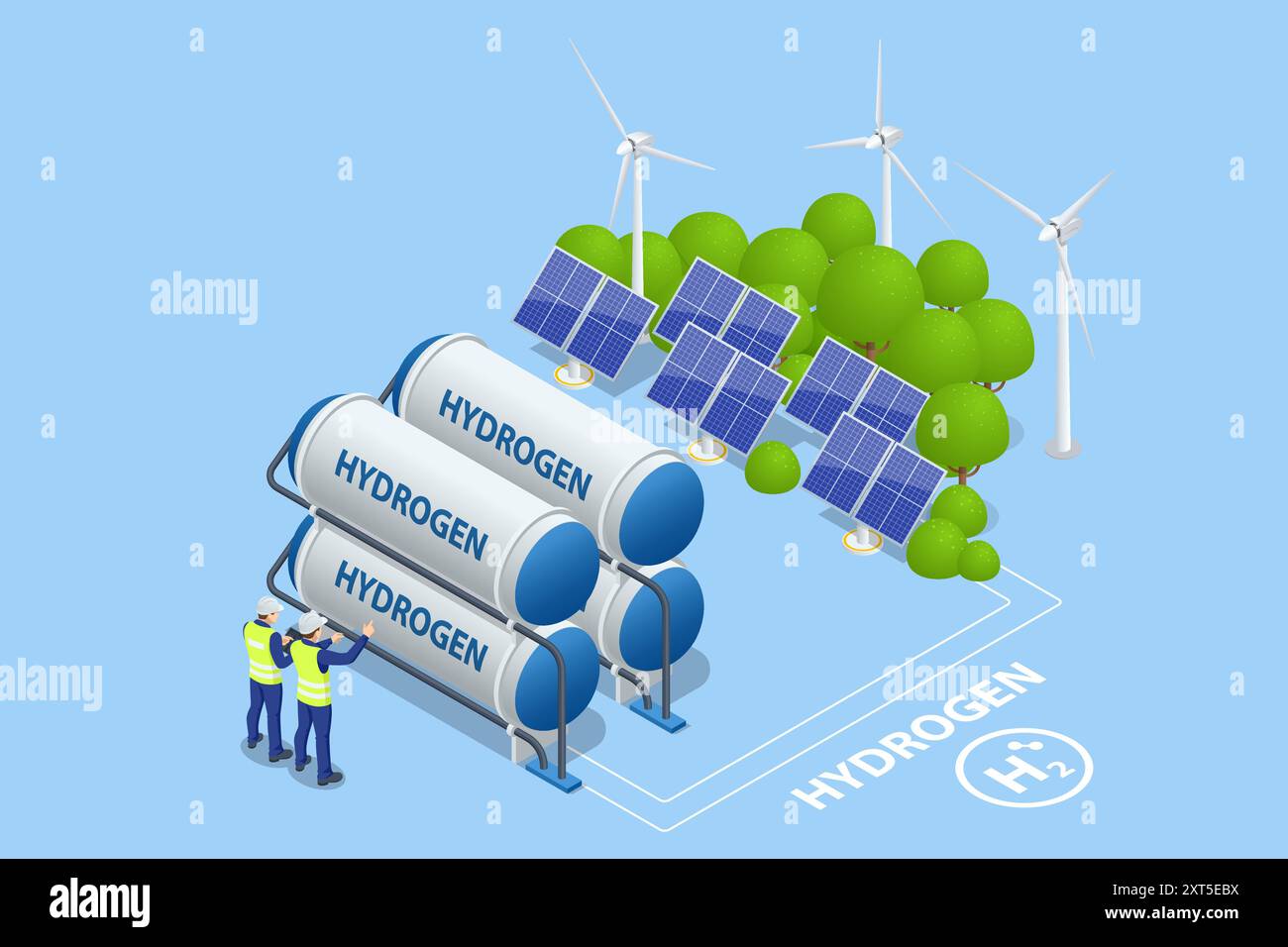 Isometric Hydrogen fuel car charging station with two dispensers for H2 vehicles. Hydrogen ...