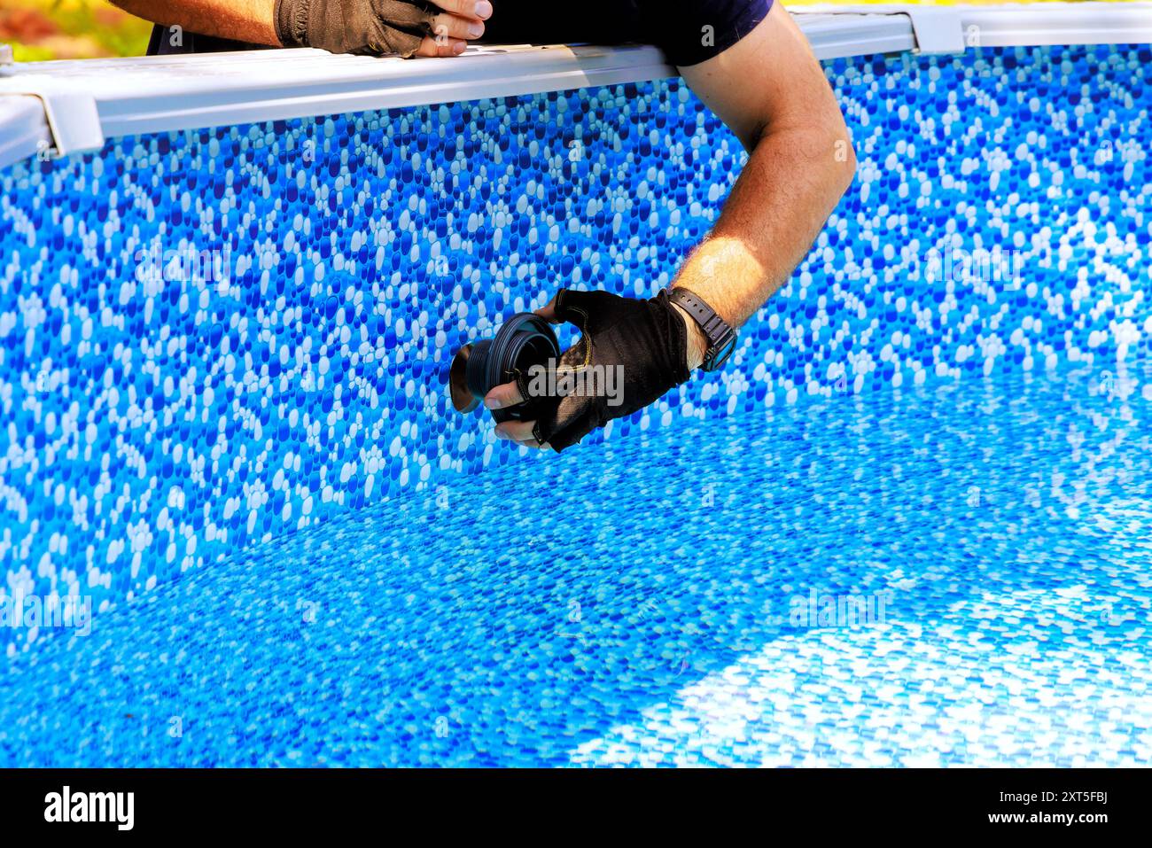 Chlorination water filtration system installed in swimming pool frame ...