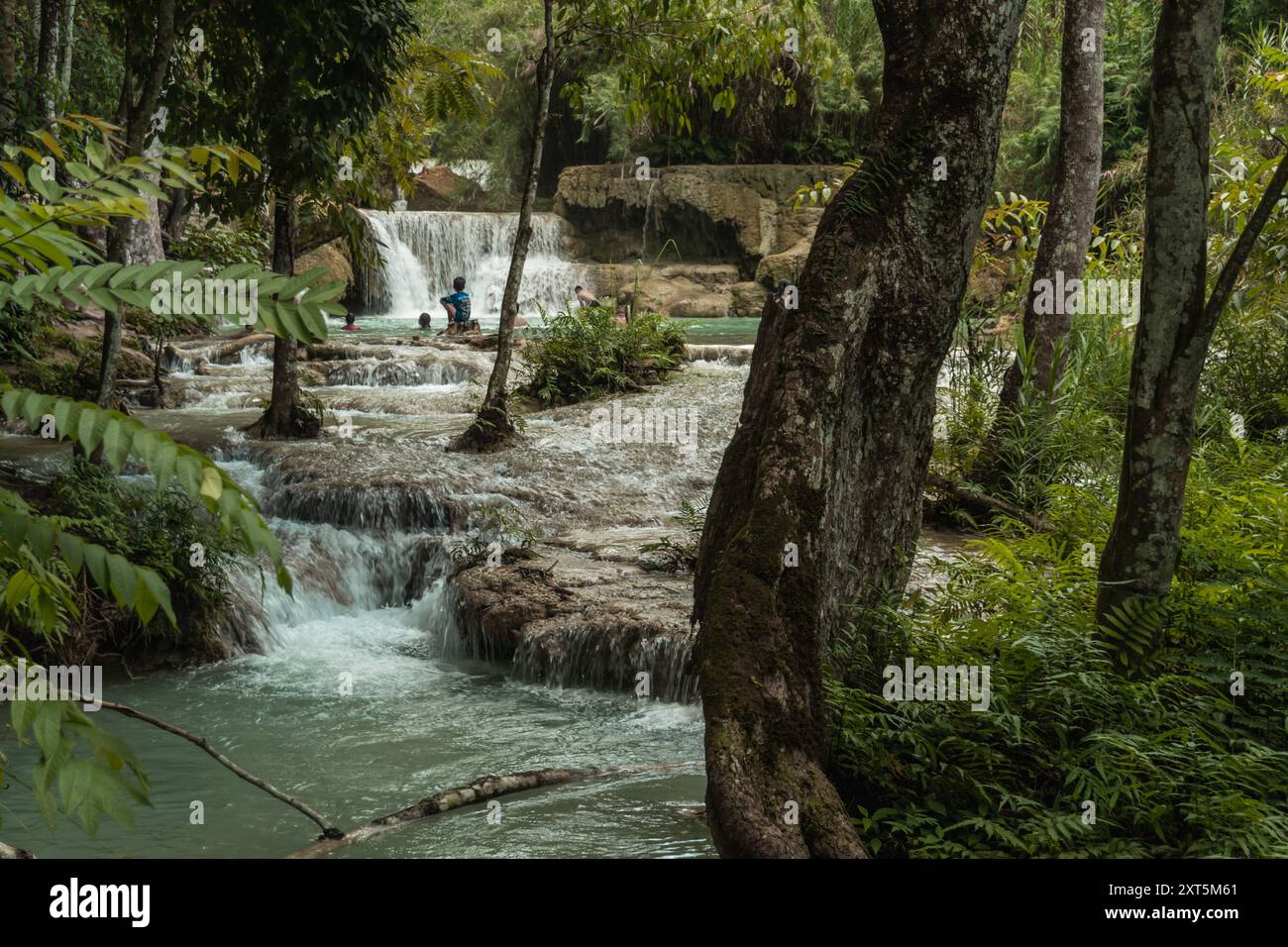 Kuang Si Waterfall in the Tat Kuang Si Park nature reserve in Laos ...