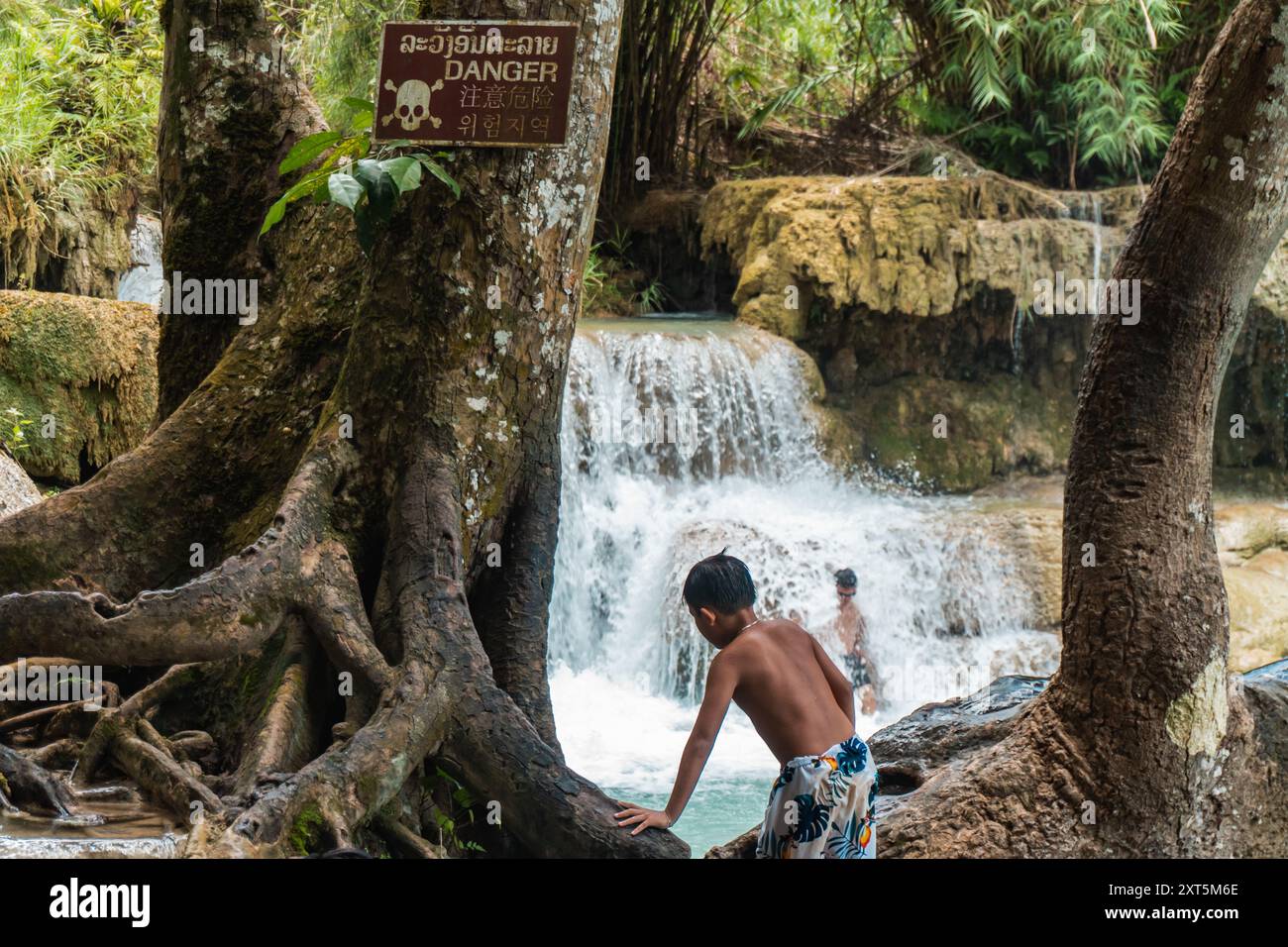 Kuang Si Waterfall in the Tat Kuang Si Park nature reserve in Laos ...