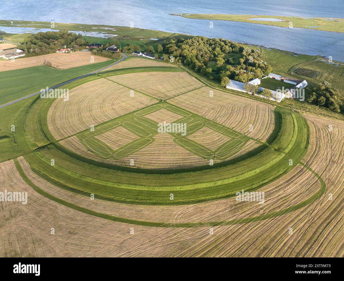Aerial view of the Viking ring fortress at Aggersborg in north Denmark ...