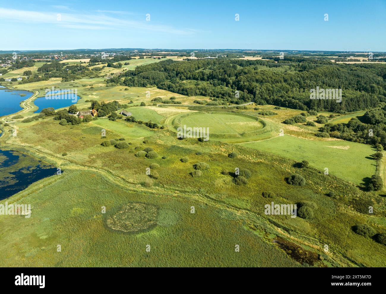 Aerial view of the Viking ring fortress at Fyrkat, near Hobro, Denmark ...