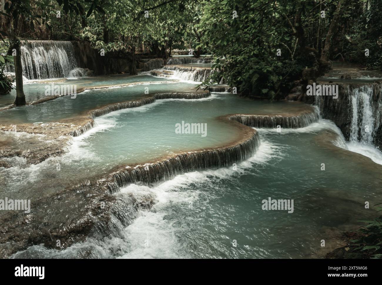 Kuang Si Waterfall in the Tat Kuang Si Park nature reserve in Laos ...