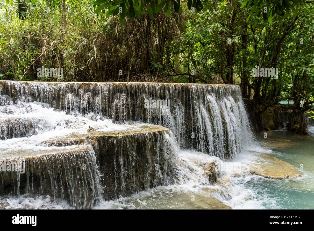 Kuang Si Waterfall in the Tat Kuang Si Park nature reserve in Laos ...