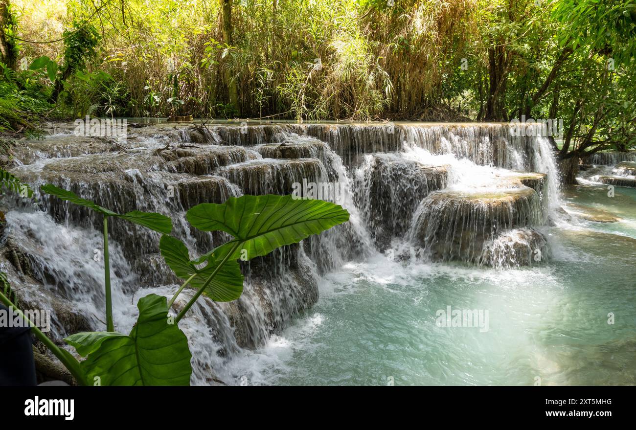 Kuang Si Waterfall in the Tat Kuang Si Park nature reserve in Laos ...