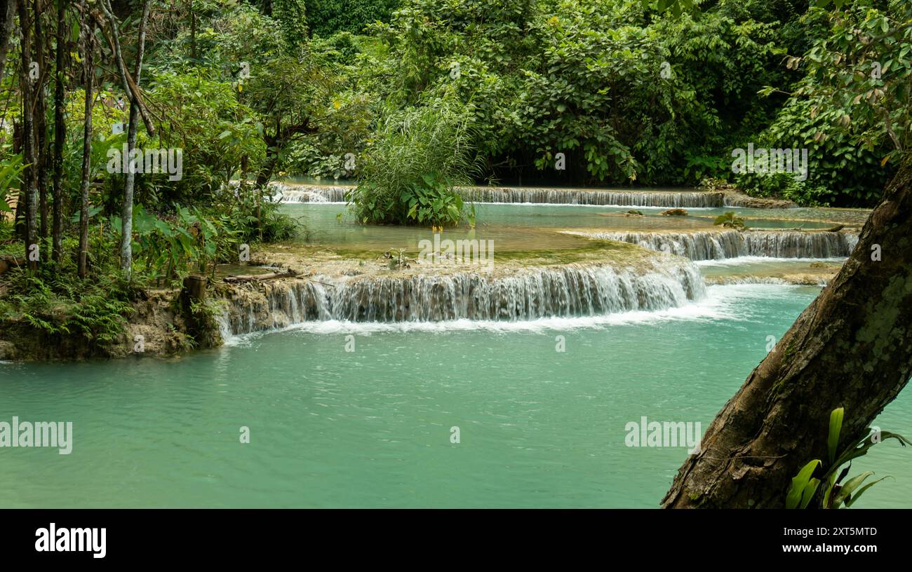 Kuang Si Waterfall in the Tat Kuang Si Park nature reserve in Laos ...