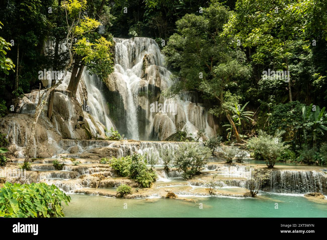 Kuang Si Waterfall in the Tat Kuang Si Park nature reserve in Laos ...