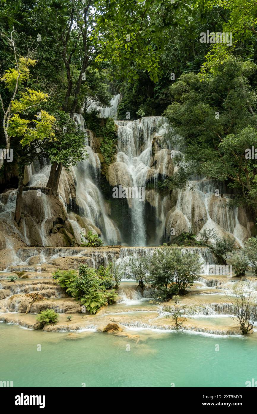 Kuang Si Waterfall in the Tat Kuang Si Park nature reserve in Laos ...