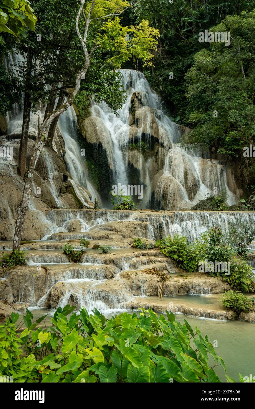 Kuang Si Waterfall in the Tat Kuang Si Park nature reserve in Laos ...