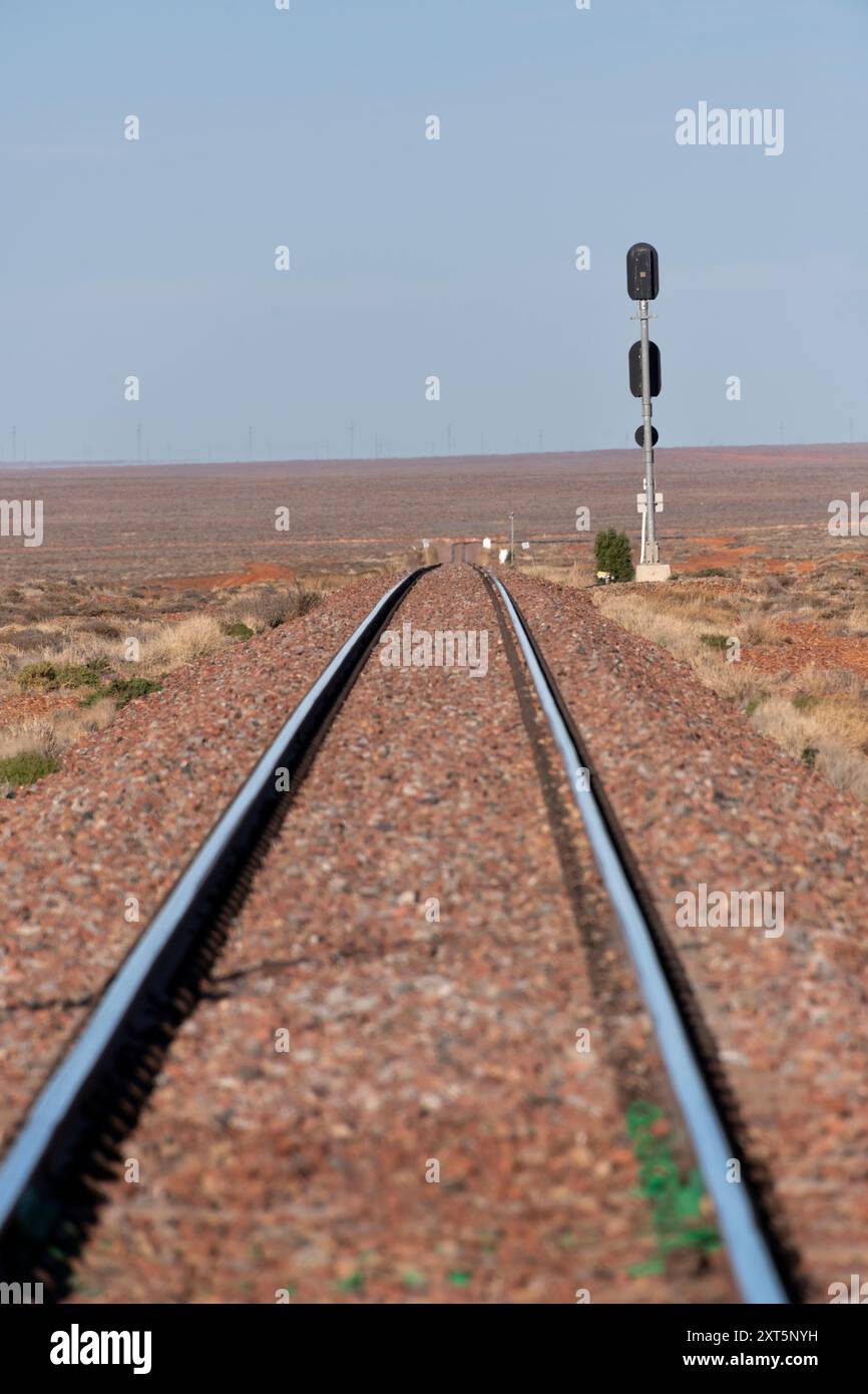 The Ghan railway line in outback South Australia, near Pimba and ...