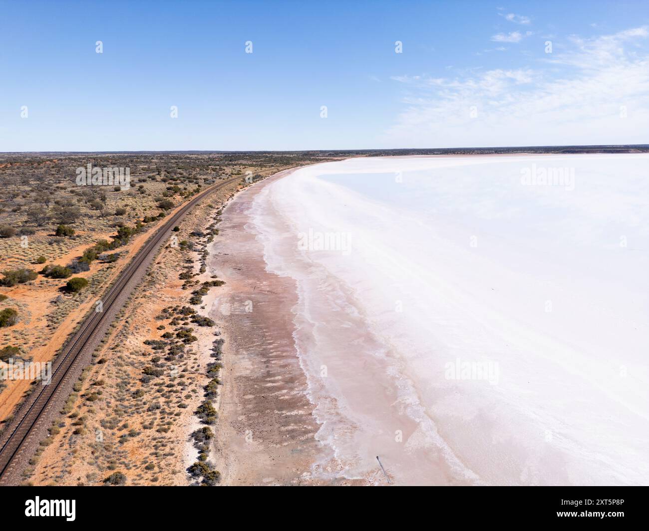 The Ghan train line passes Lake Hart in outback South Australia Stock ...