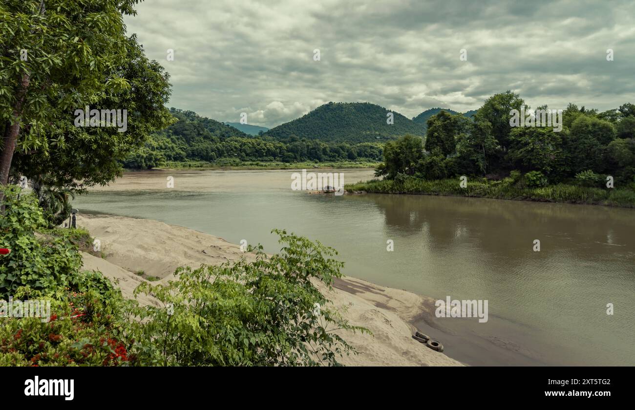 Asia Culture and Nature Travel Sights in Laos Mekong river landscape in ...