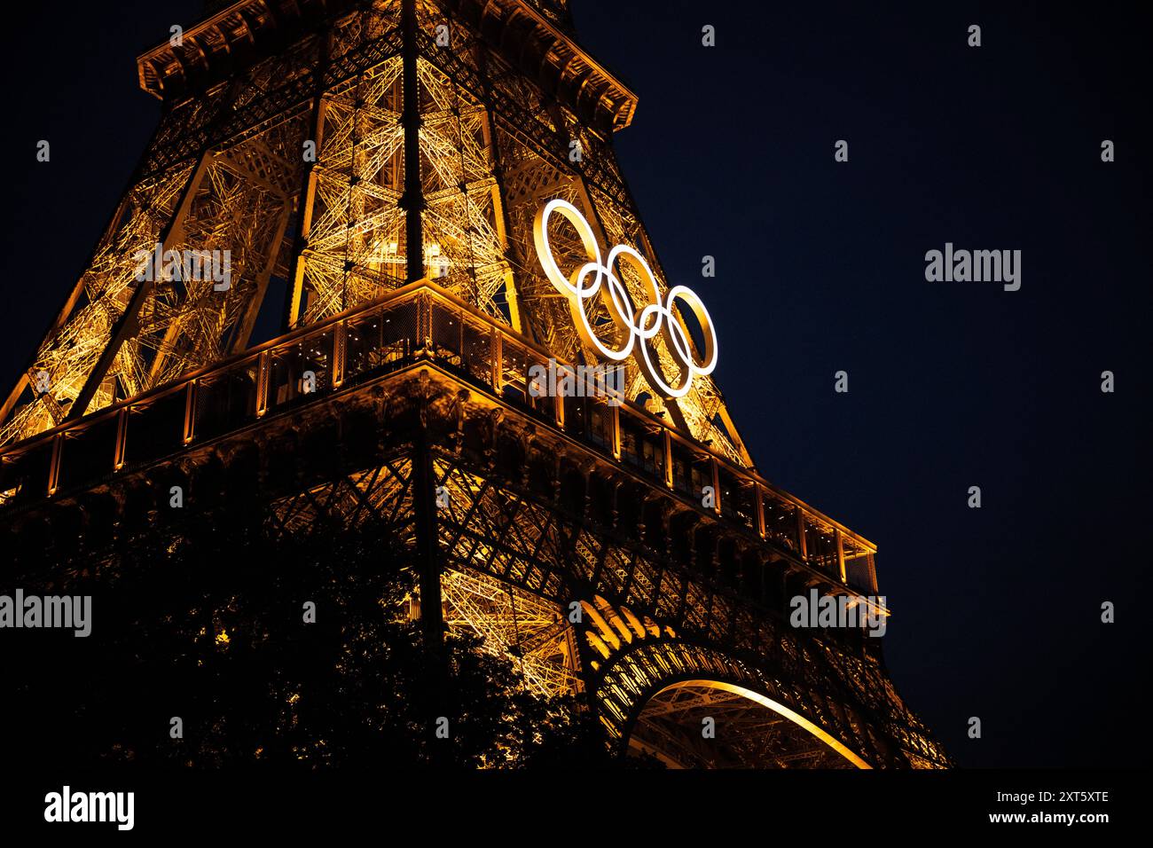 Paris, France. 13 August 2024. The Eiffel Tower, featuring large ...