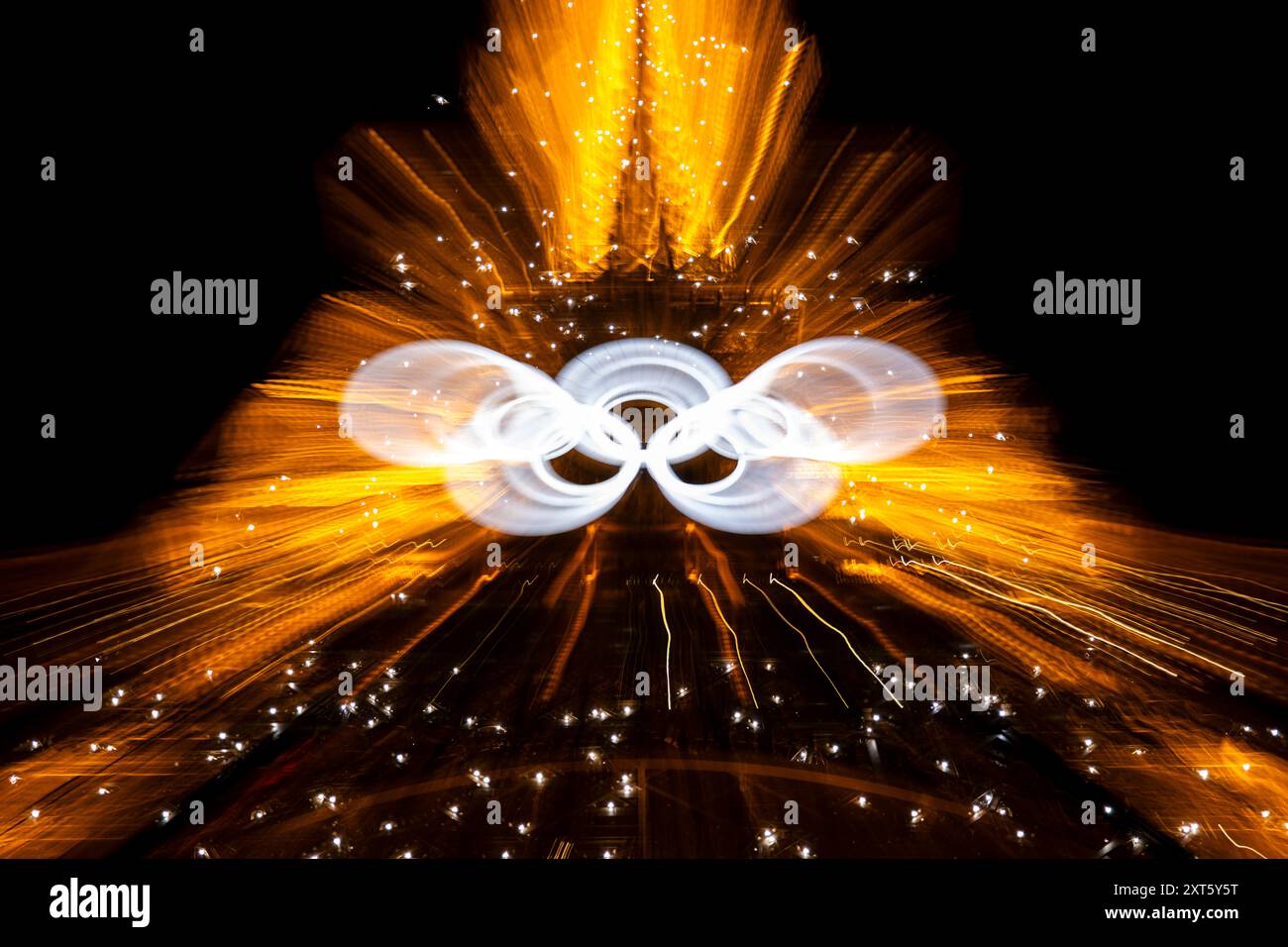 Paris, France. 13 August 2024. The Eiffel Tower, featuring large ...