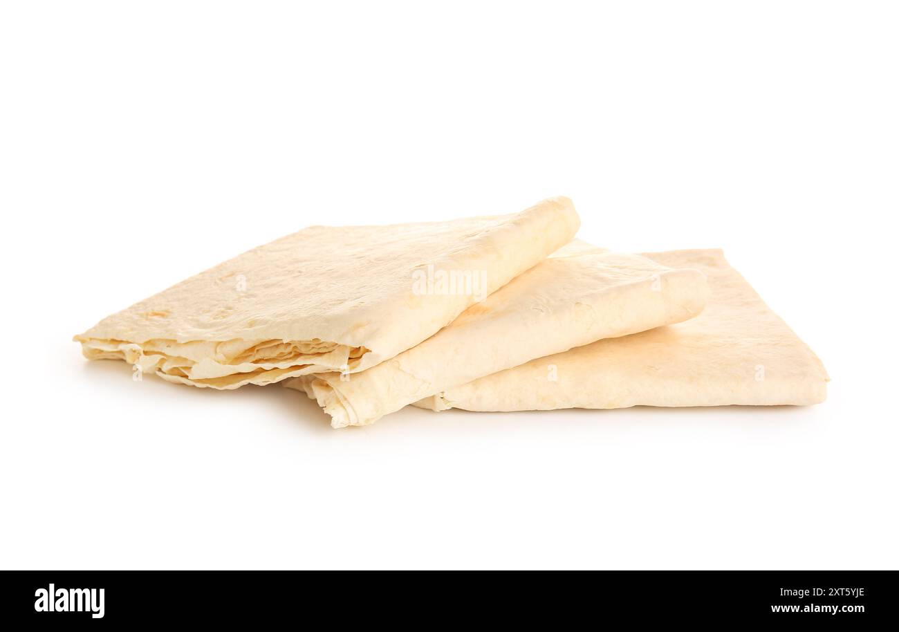Fresh thin lavash on white background Stock Photo - Alamy