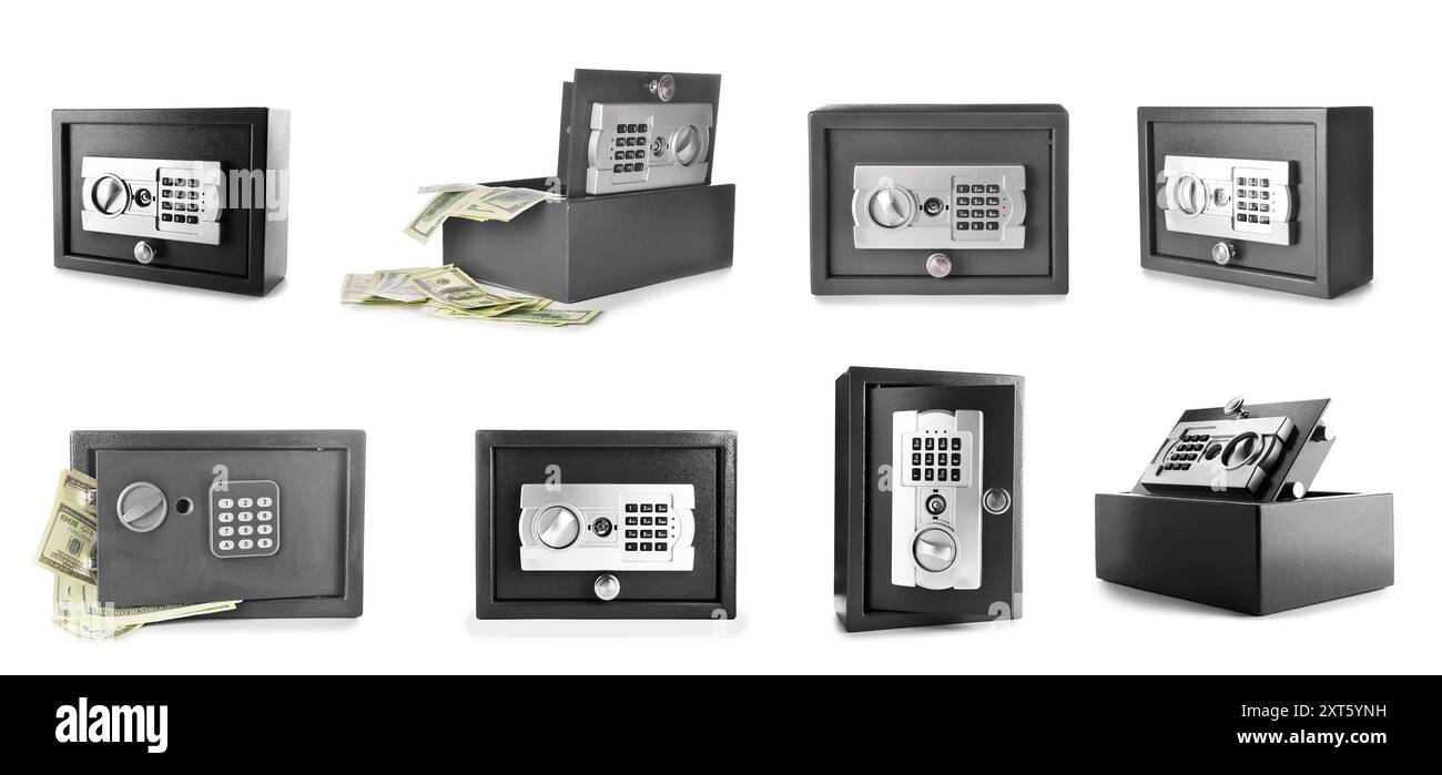 Set of modern safes on white background Stock Photo - Alamy