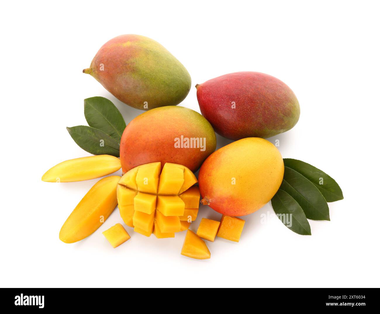 Fresh ripe mangoes on white background Stock Photo - Alamy