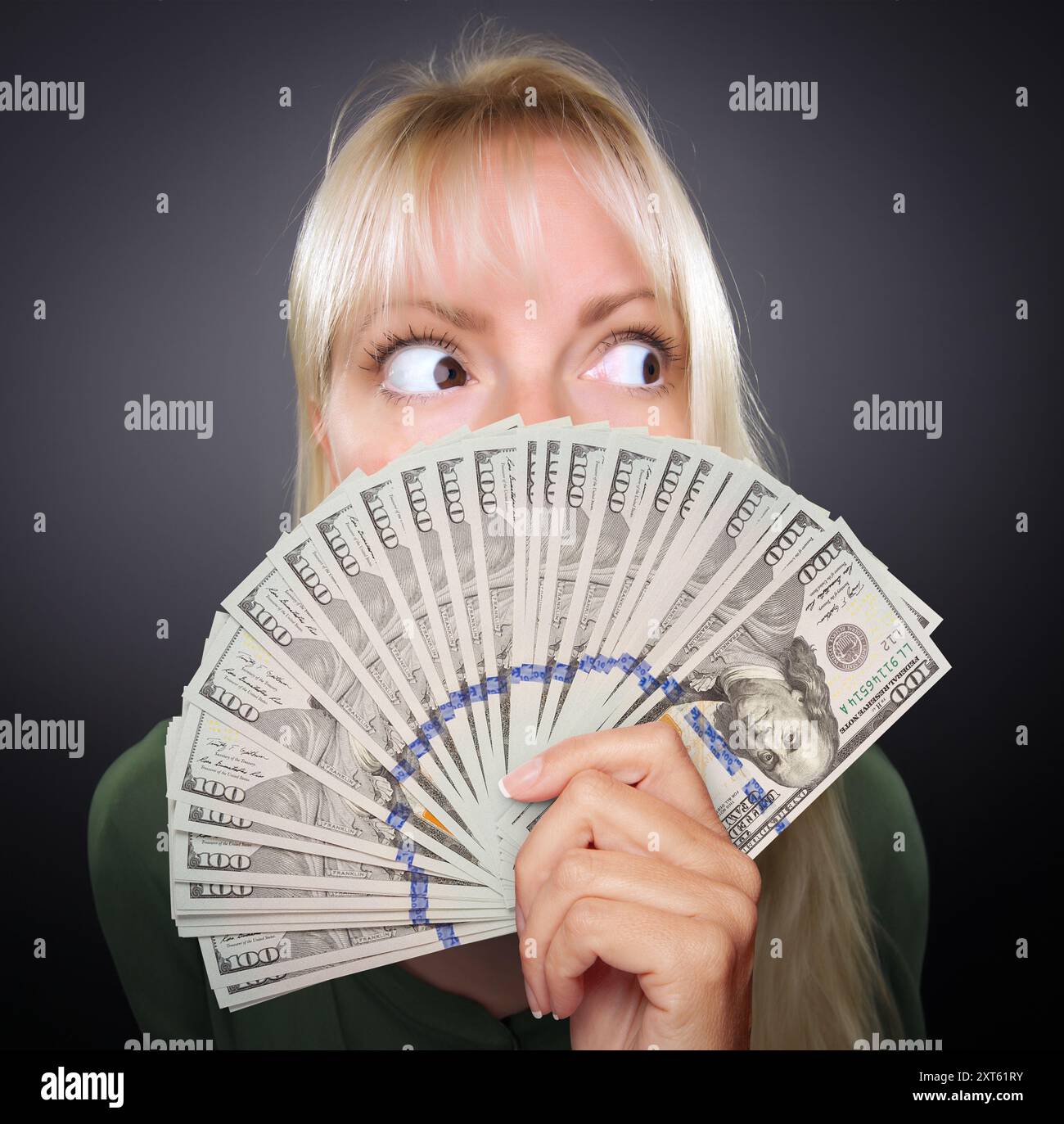 Girl Holding Thousands of Dollars in One Hundred Dollar Bills Fanned ...