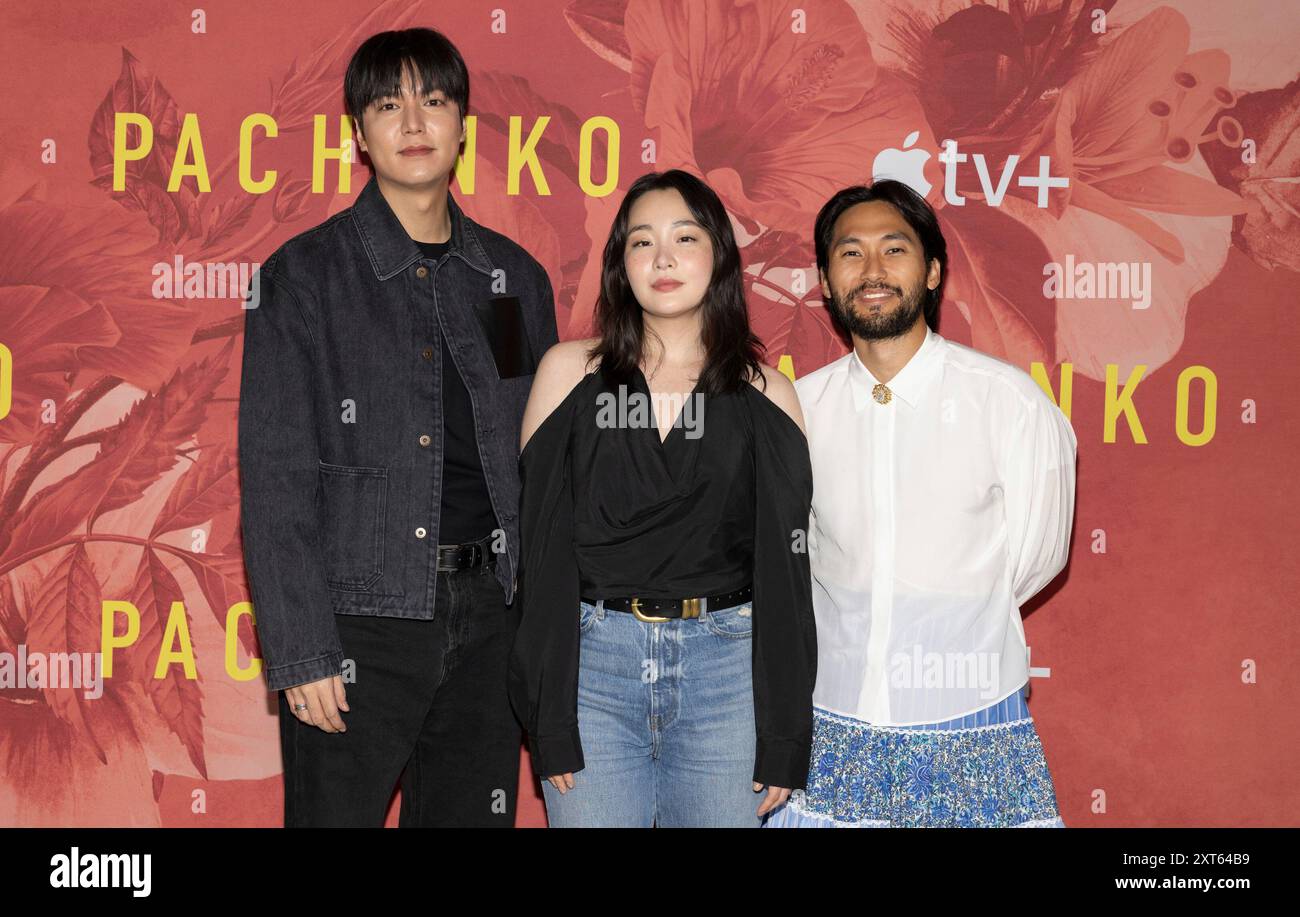 Lee Min-ho, from left, Minha Kim, and Jin Ha participate in the Apple ...