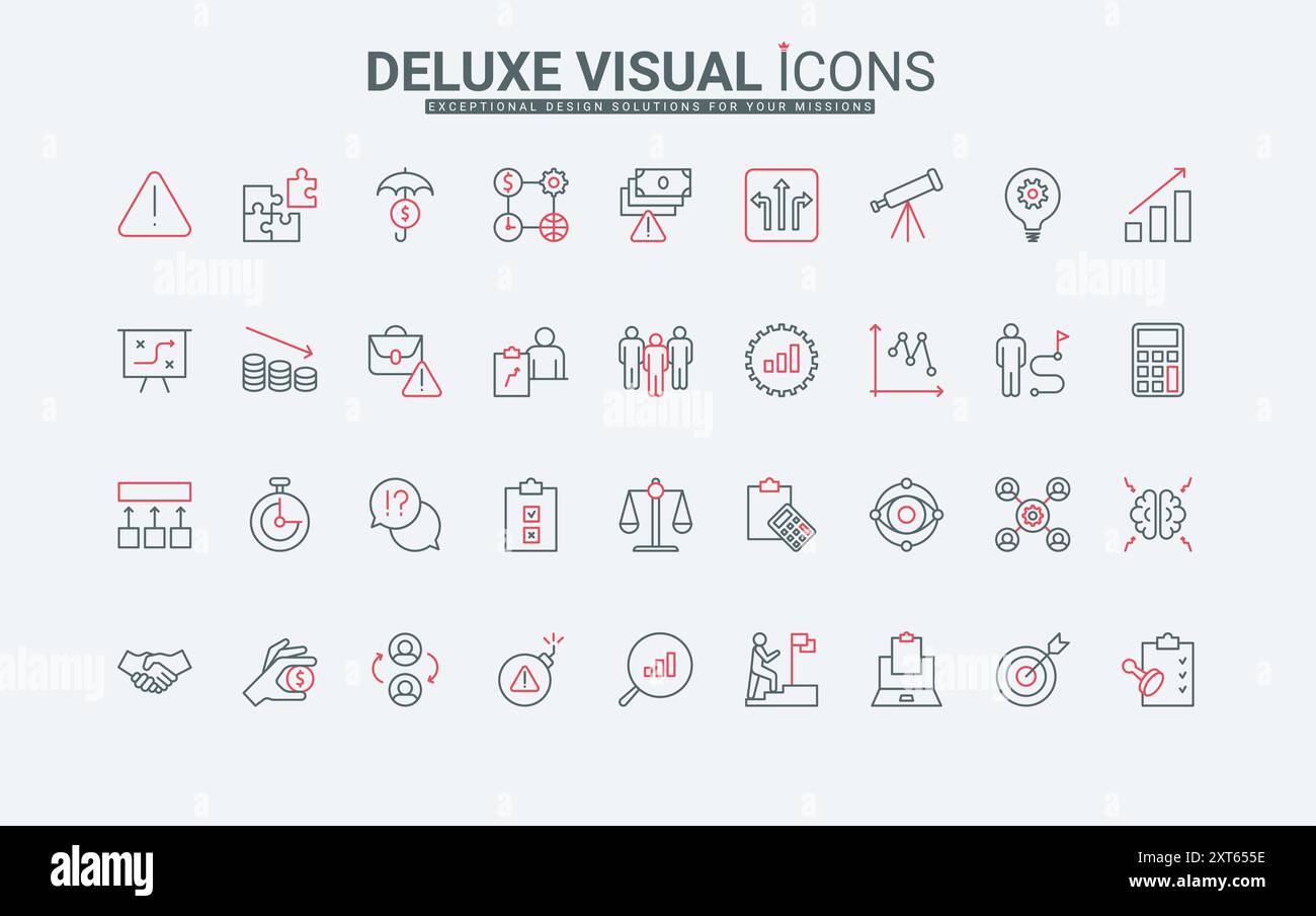 Crisis management, protection of financial investment line icons set ...