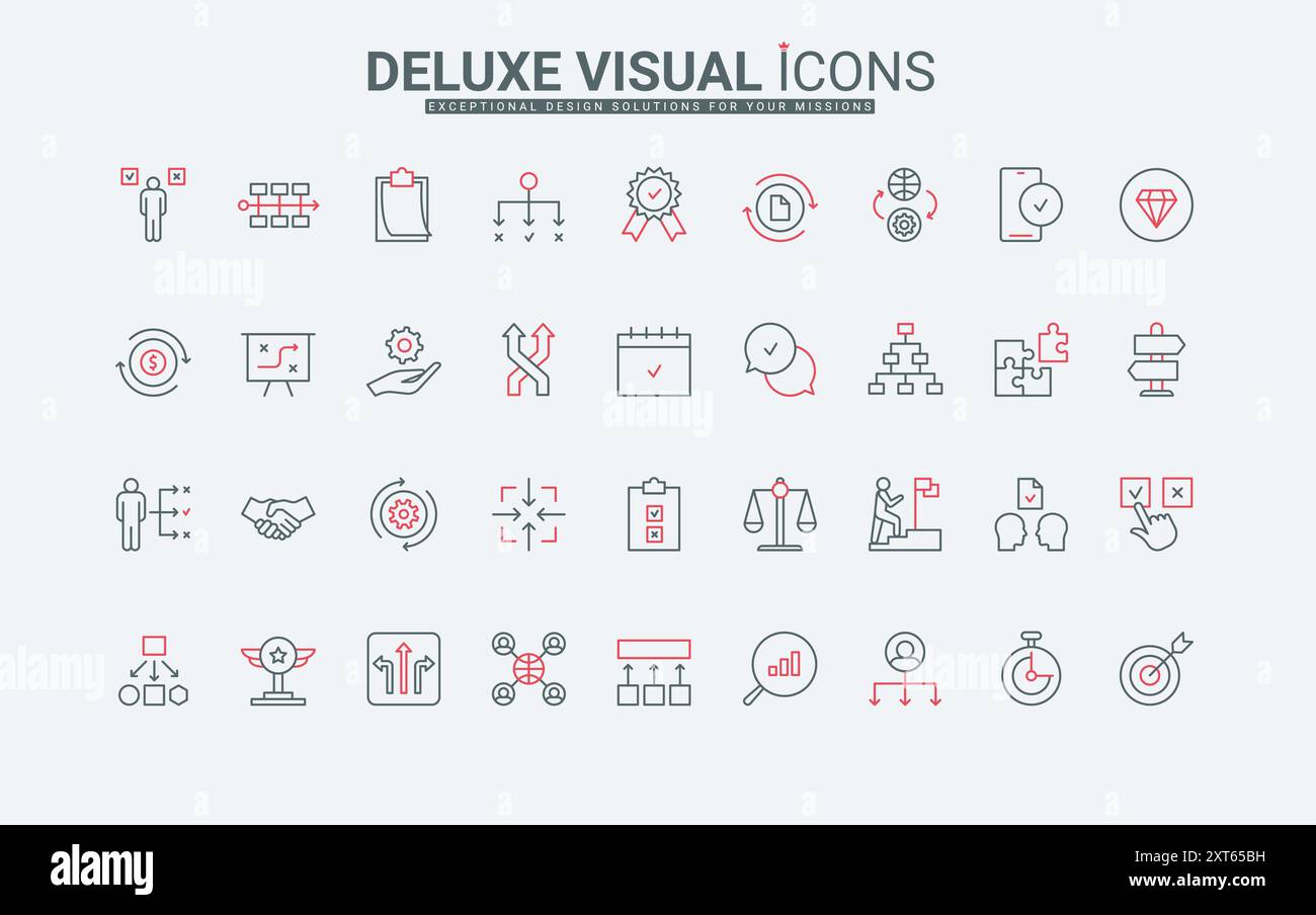 Approval of decisions, achievement and challenge at work line icons set ...