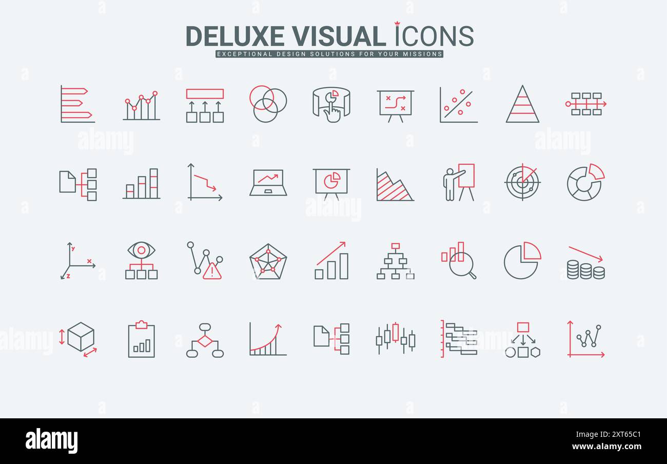 Data analysis graphs with up and down arrow line icons set. Increase ...