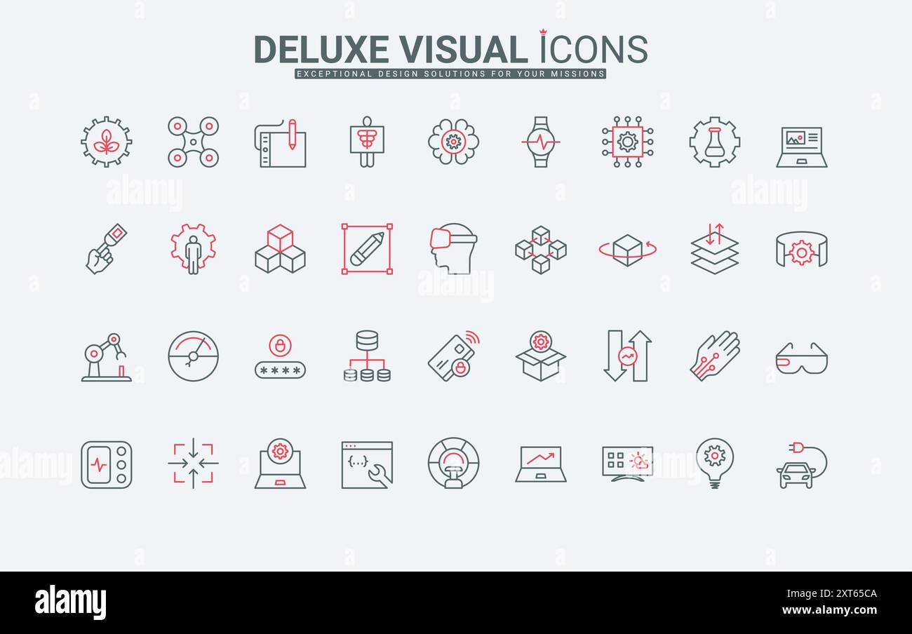 Digital technology, AI development and smart devices line icons set ...