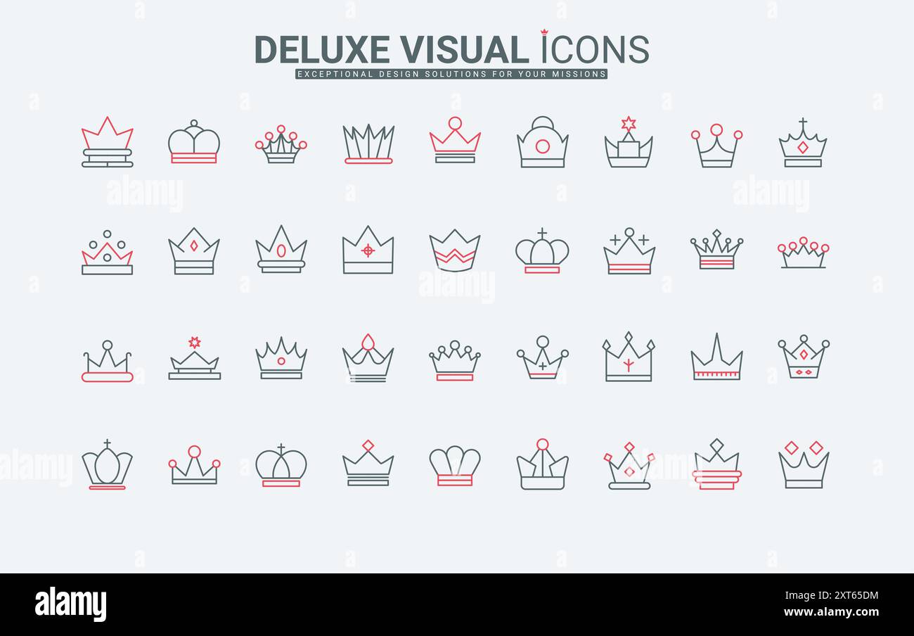 Crowns, wealth and authority line icons set. Classic luxury royal sign ...