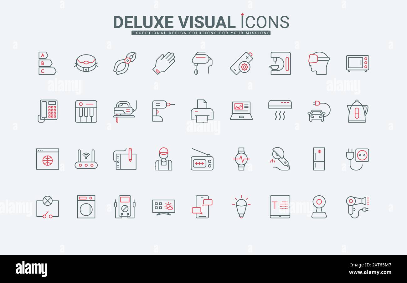 Electrical appliances and devices for home and repair work line icons ...