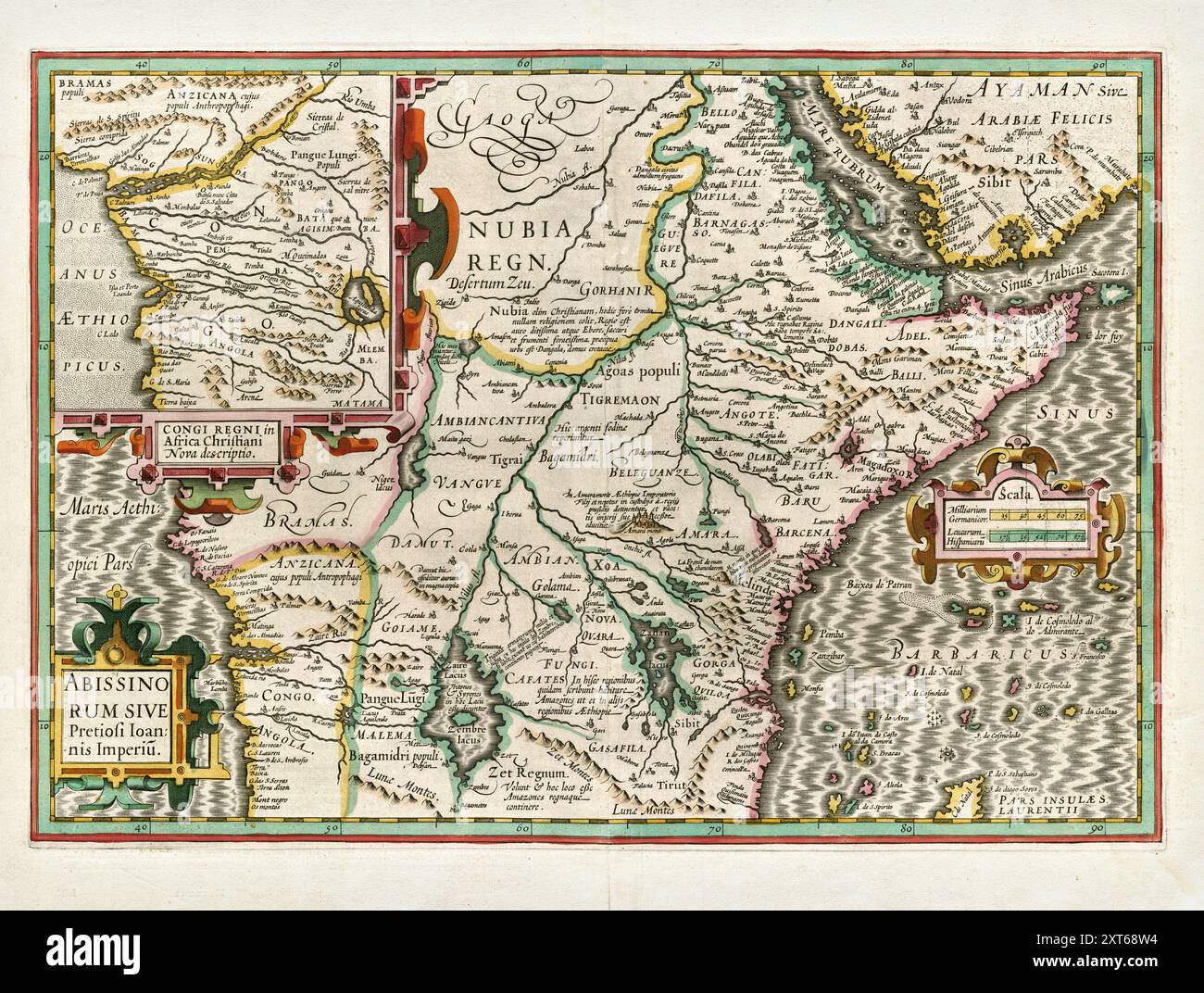 Vintage Illustrated map. Map of the Abyssinian Empire (in medieval ...