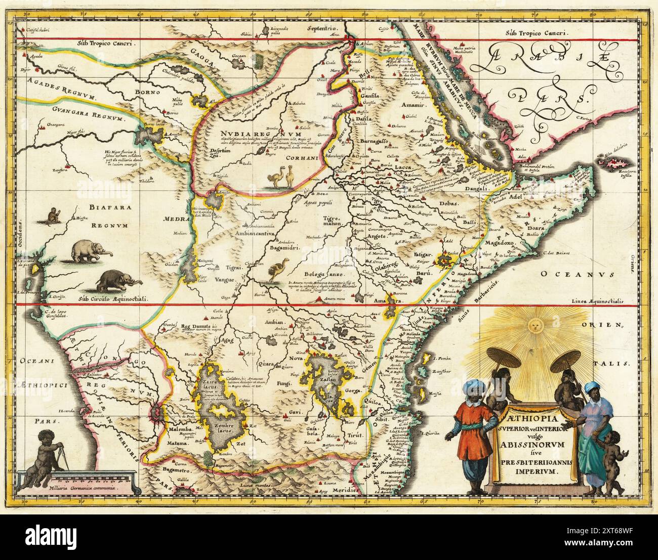 Vintage Pictorial map. "A Description of the Empire of Prester John ...