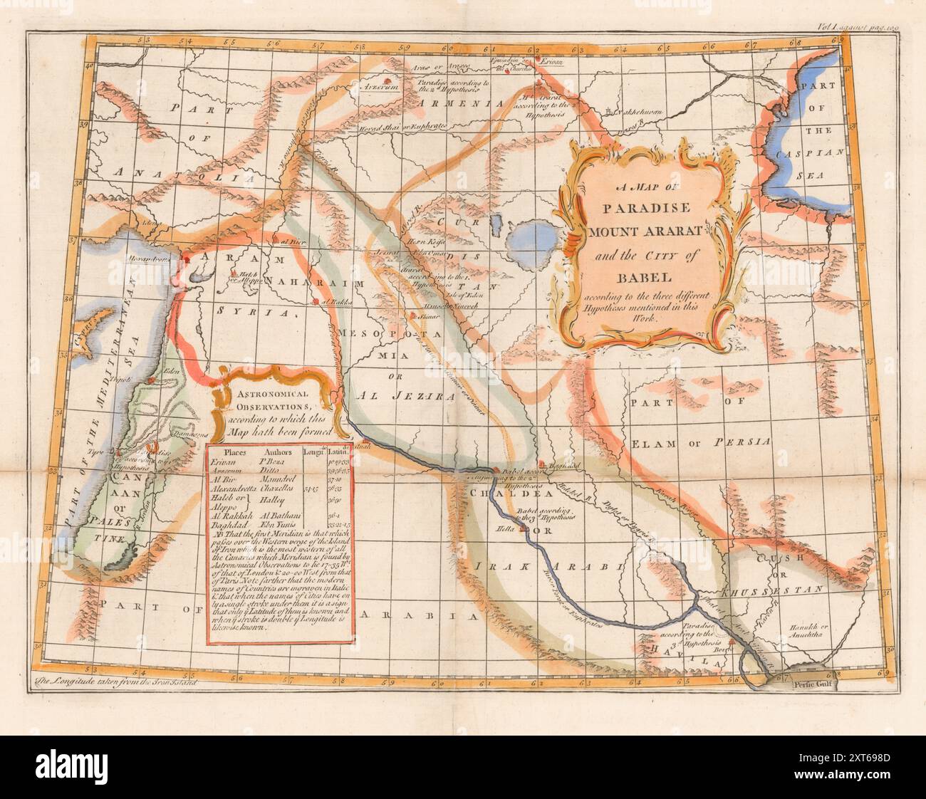 Vintage Illustrated map. Paradise - Mount Ararat and the city of Babel ...