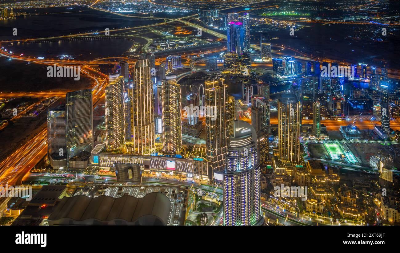 Dubai city center downtown district aerial panorama with skysrapers ...