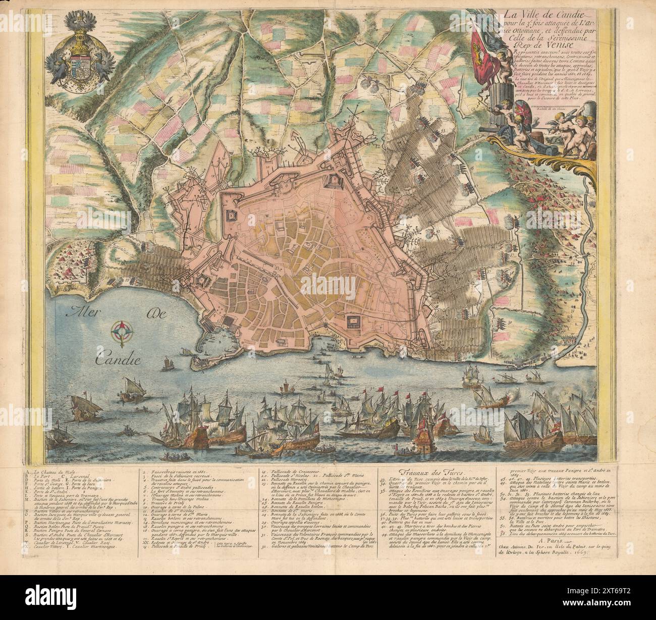 Vintage historical Pictorial map. The town of Candia, Crete, for the ...