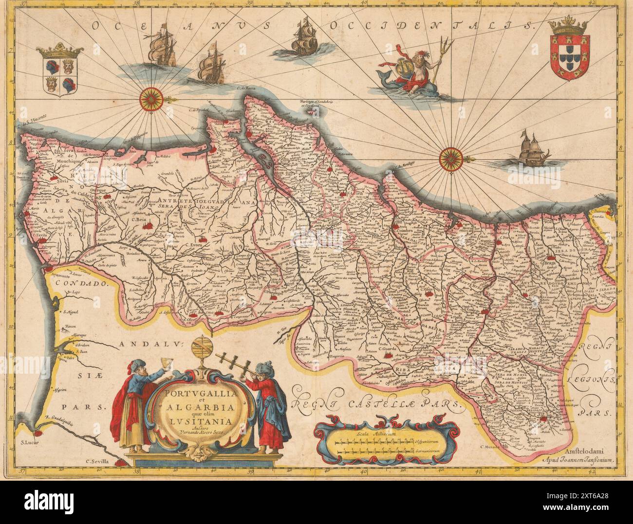 Vintage Illustrated map. Portugal and the Algarve, which were formerly ...