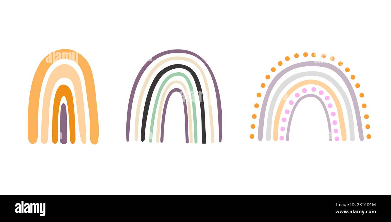 Boho rainbows set abstract shapes, simple hand drawn silhouette vector ...