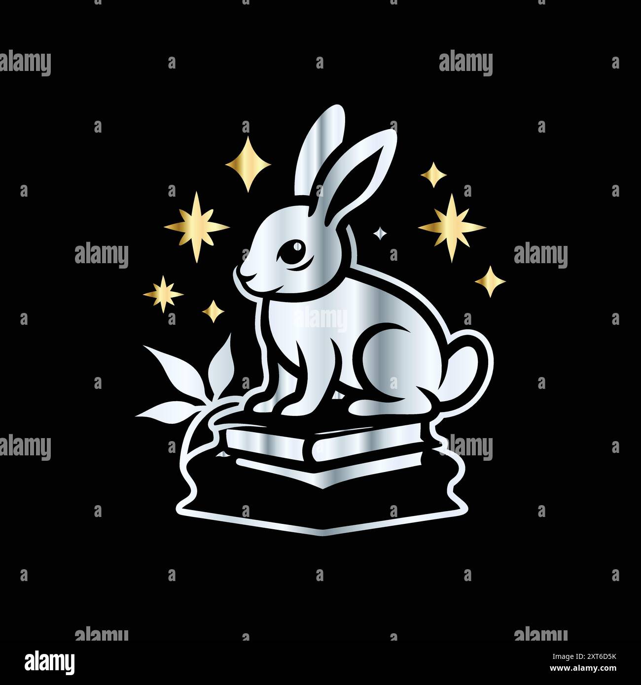 Rabbit with a stack of books. Vector illustration on black background ...