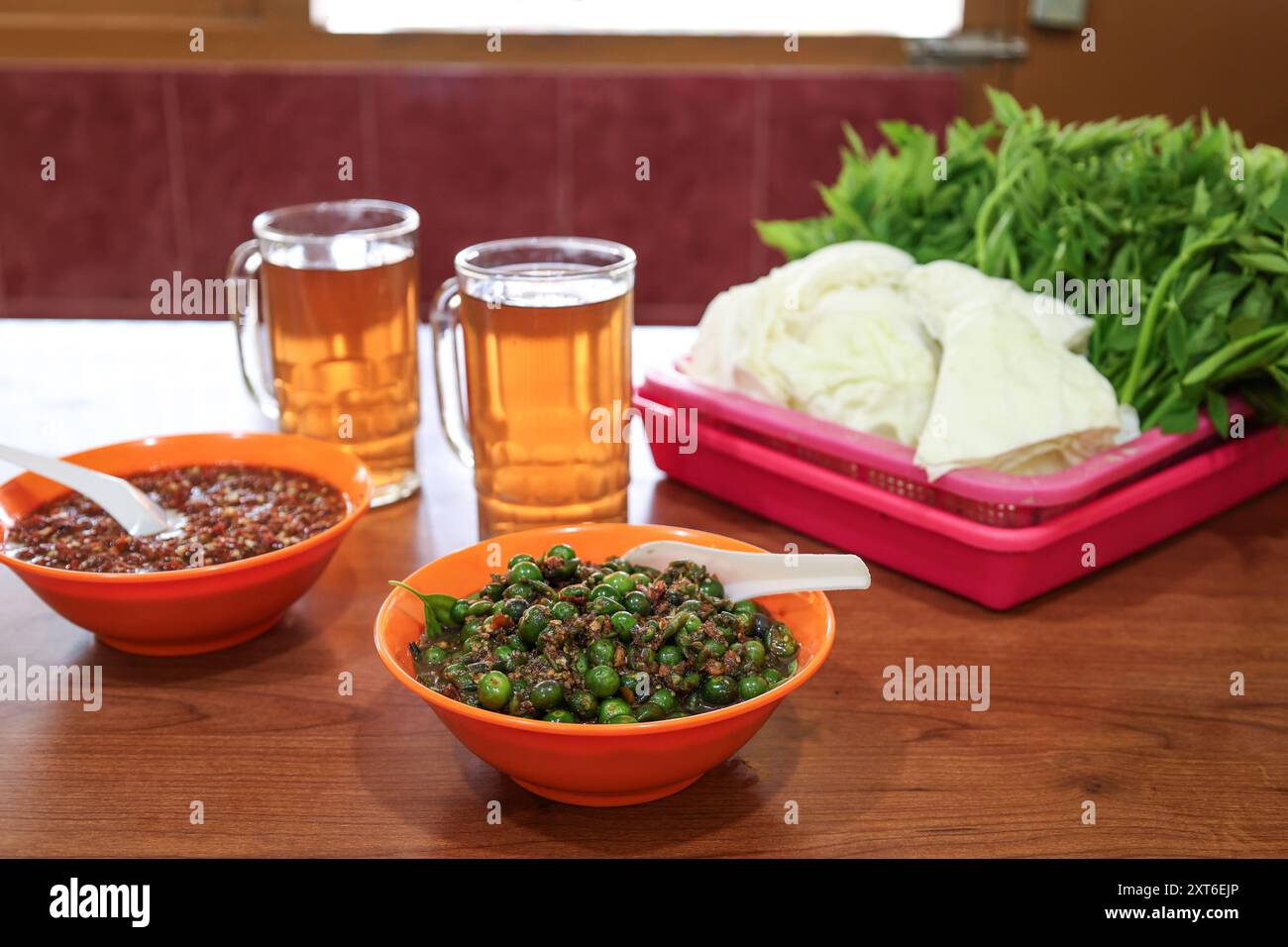 Karedok Leunca, Solanum nigrum with Spicy Sauce. Sundanese Traditional ...