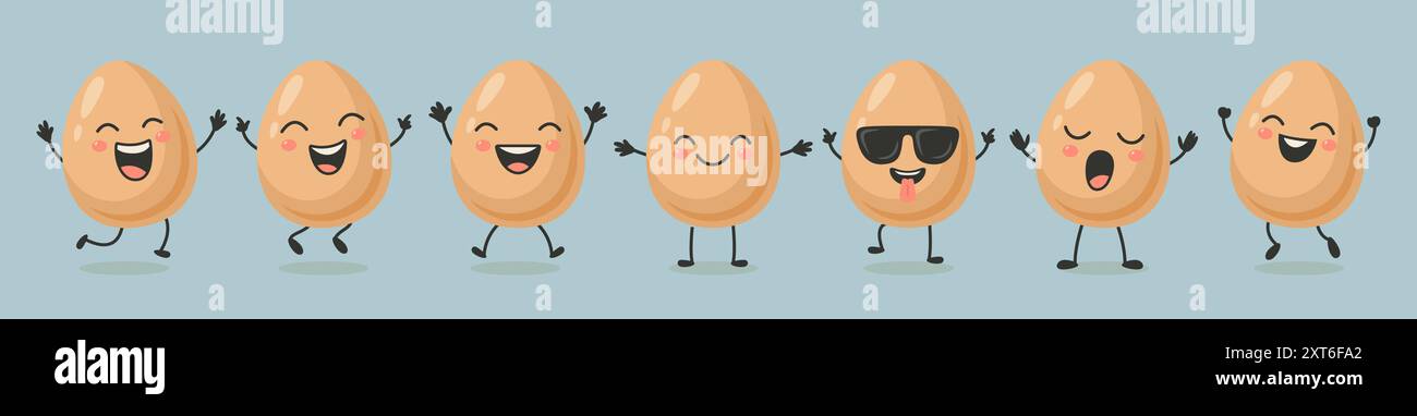 Vector Egg Character Set. Dancing, Smiling, Happy and Singing Egg with ...