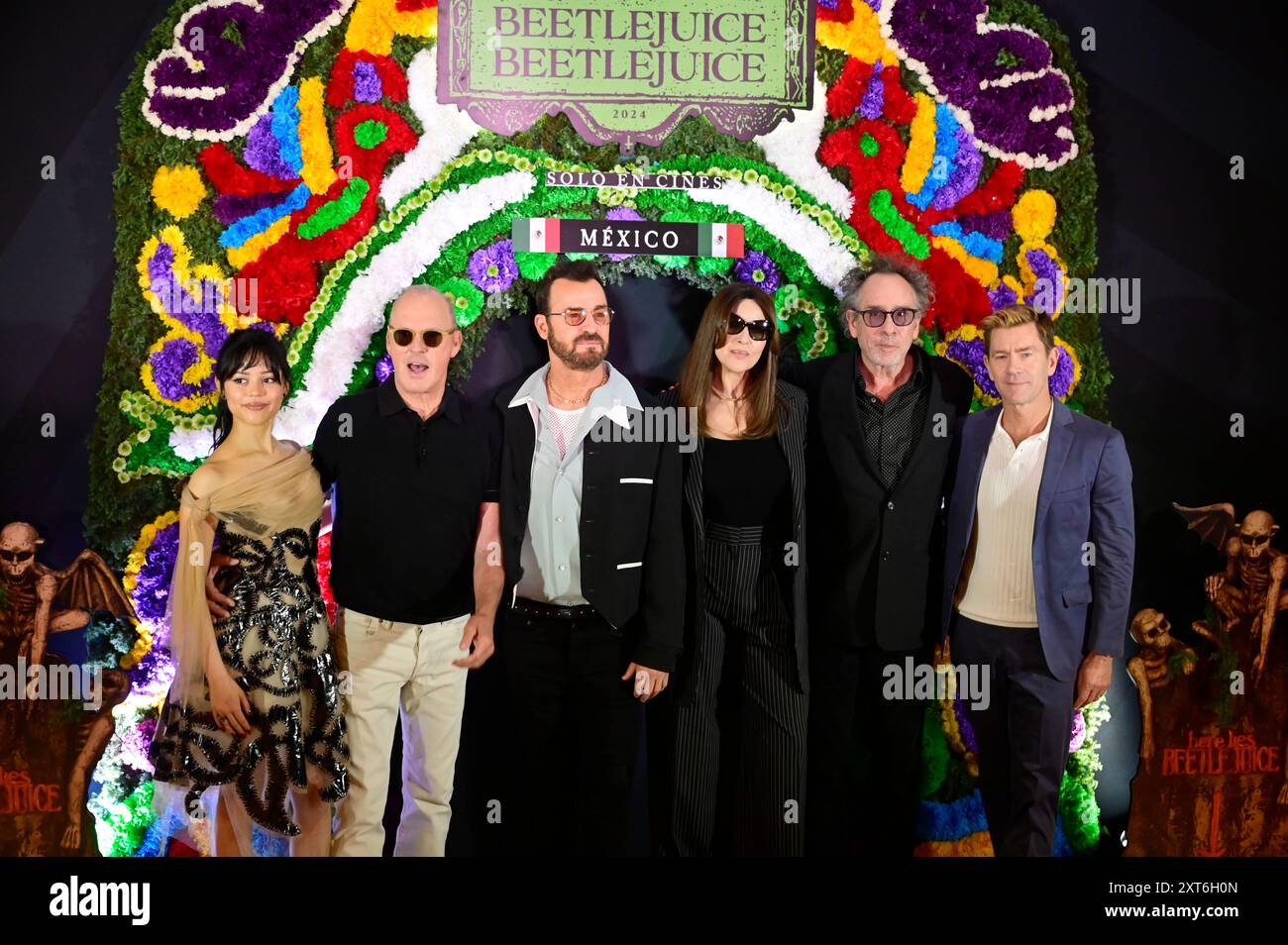 Mexico City, Mexico. 13th Aug, 2024. (L-R) Jenna Ortega, Michael Keaton ...