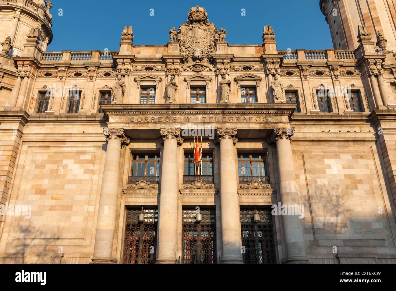 The ornate Post Office Building (edificio de Correos y Telégrafos) in downtown Barcelona ...