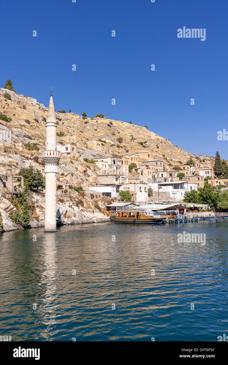 Halfeti Village with sunken mosque in Sanliurfa Province of Turkey ...