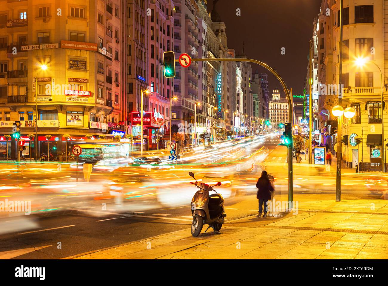 Traffic on Gran Via in downtown Madrid, Spain at night Stock Photo - Alamy