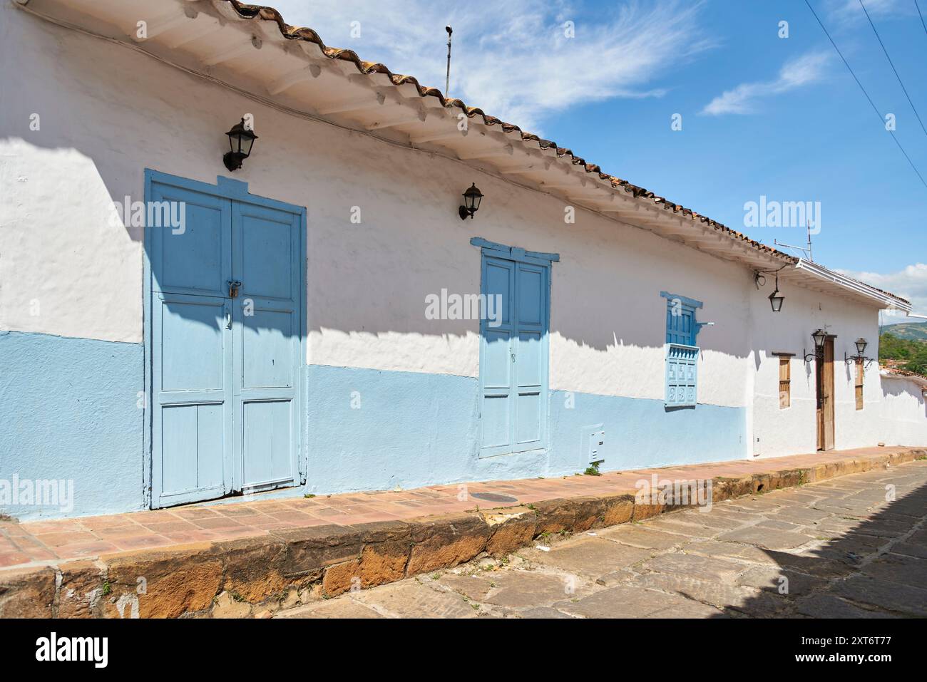 Barichara, Santander, Colombia; November 25, 2022: White and light blue ...